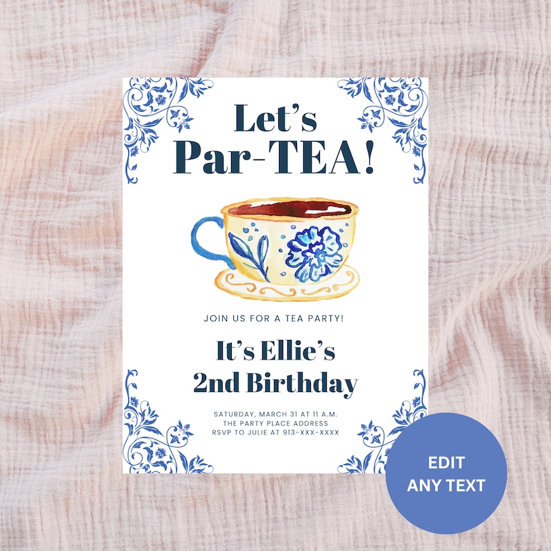Editable Tea Party Birthday Invitation Girl Par-tea, Instant Download ...