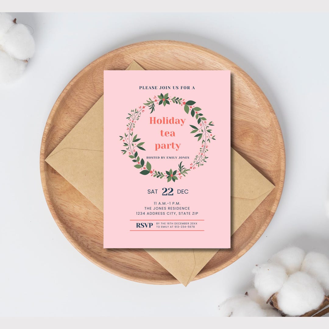 Christmas Tea Party Invitation Template, Editable Holiday Tea Invite ...