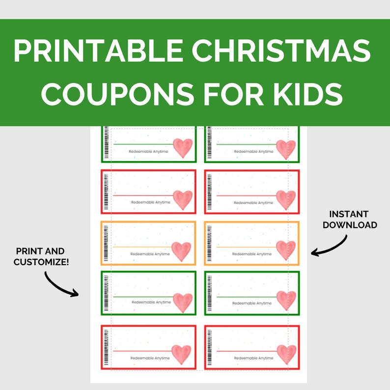 Printable Christmas Coupons for Kids, Christmas Coupon Book, Christmas ...