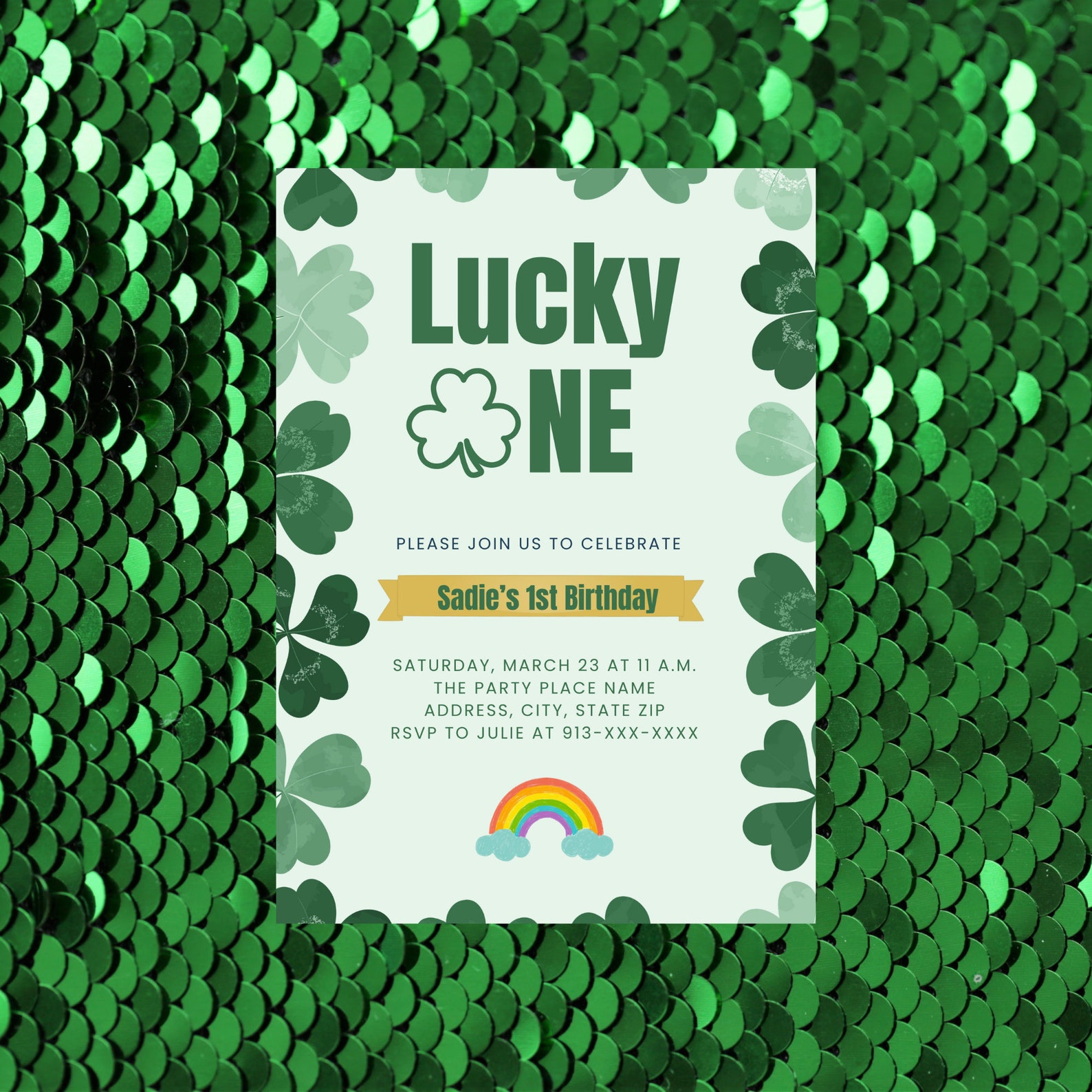 Lucky One First Birthday Invitation, Shamrock Birthday Invite, St ...