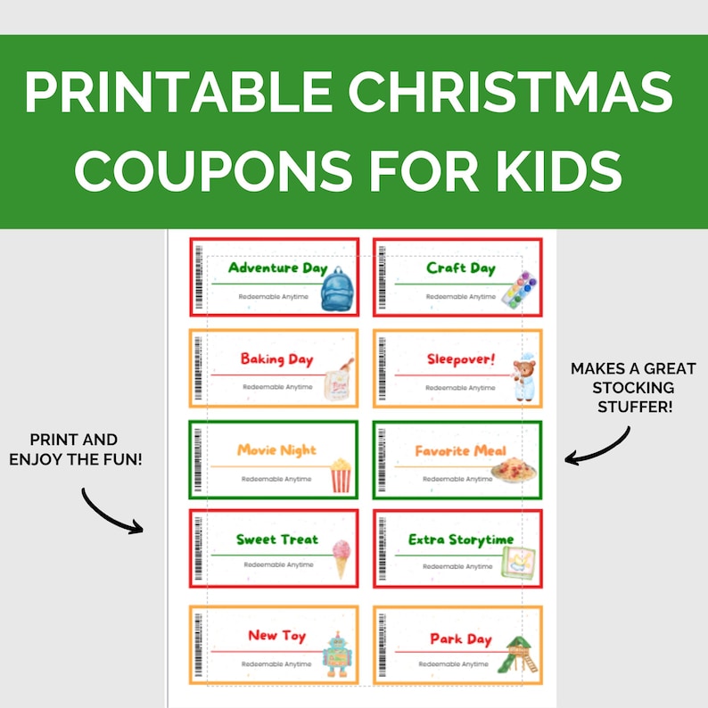 Printable Christmas Coupons for Kids, Christmas Coupon Book, Christmas ...