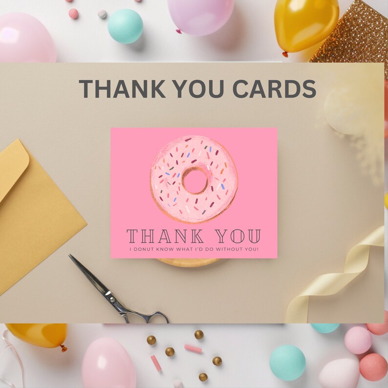 Donut Birthday, Thank You Card Funny, Donut Birthday Invitation, Donut ...