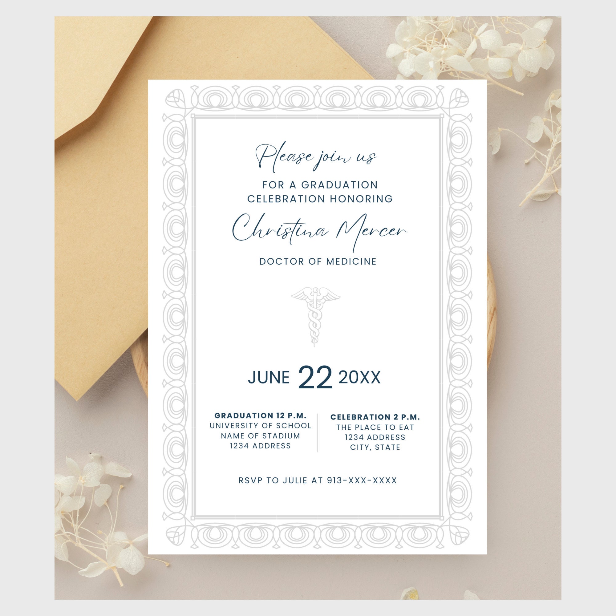Medical School Graduation Invitation Template - Etsy