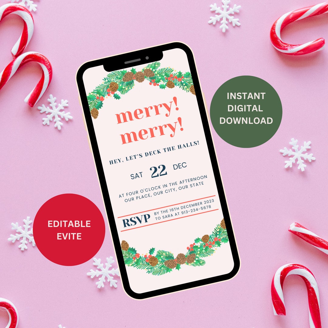 Editable Christmas Party Invitation, Holiday Party Invitation, Modern ...