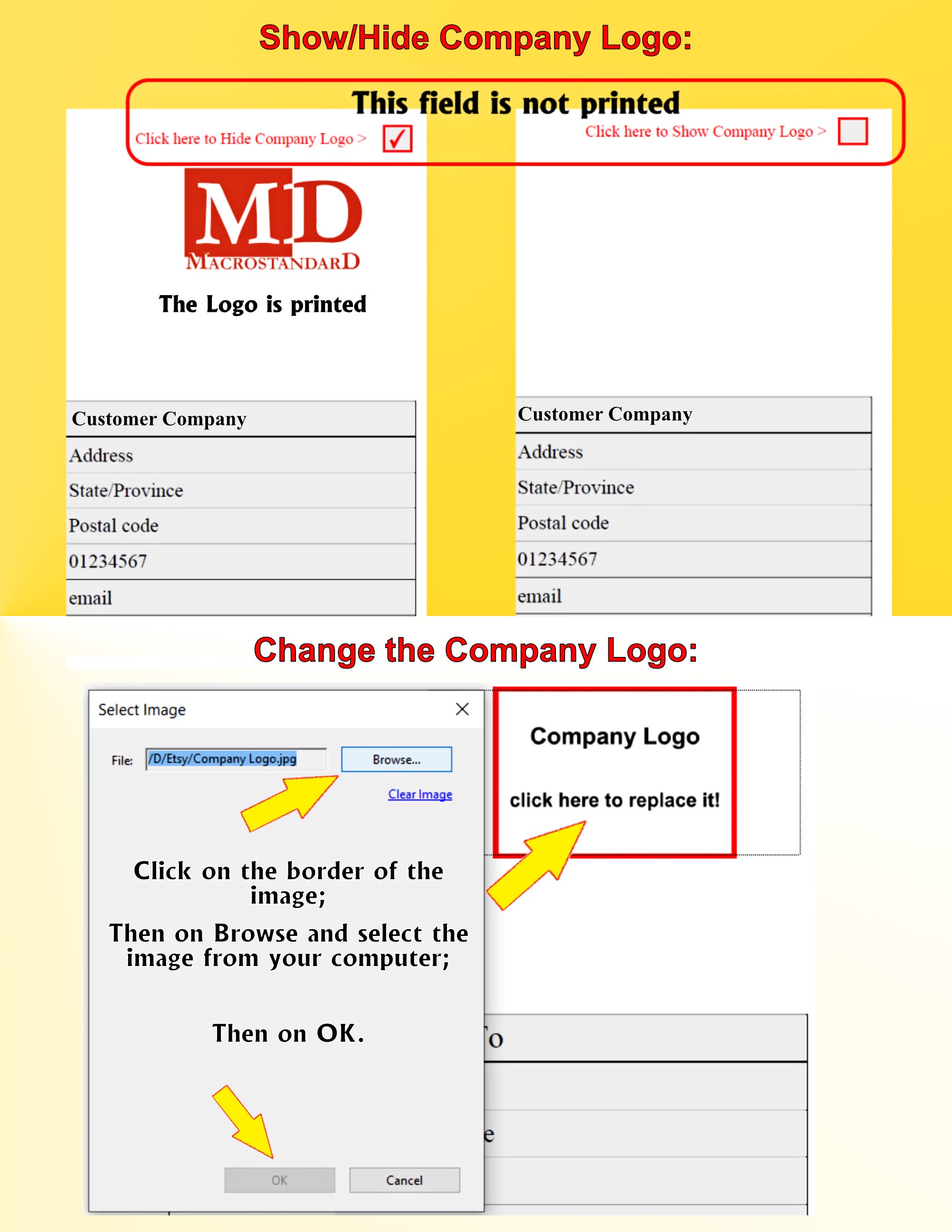 Purchase Order PDF Template, Dollar Order Template, Show/hide Company ...