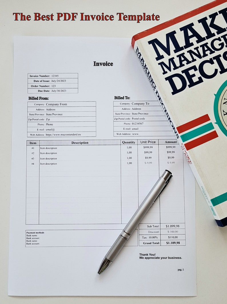 Best Invoice Receipt PDF Template, 3 Currencies Template, Company Logo ...