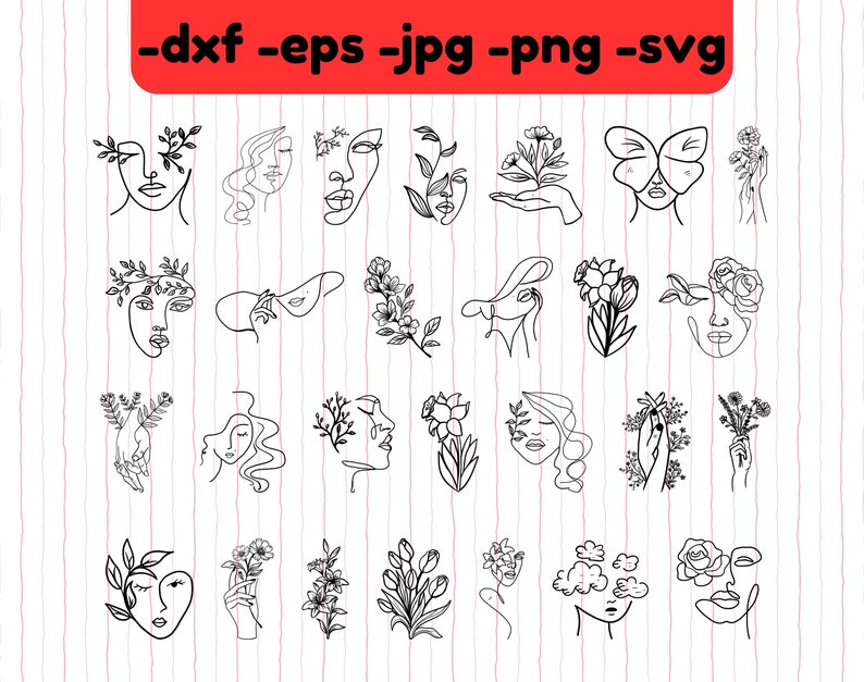 Floral Face 27 Svg, Line Art Face Svg, Woman Face Svg, Floral Woman ...