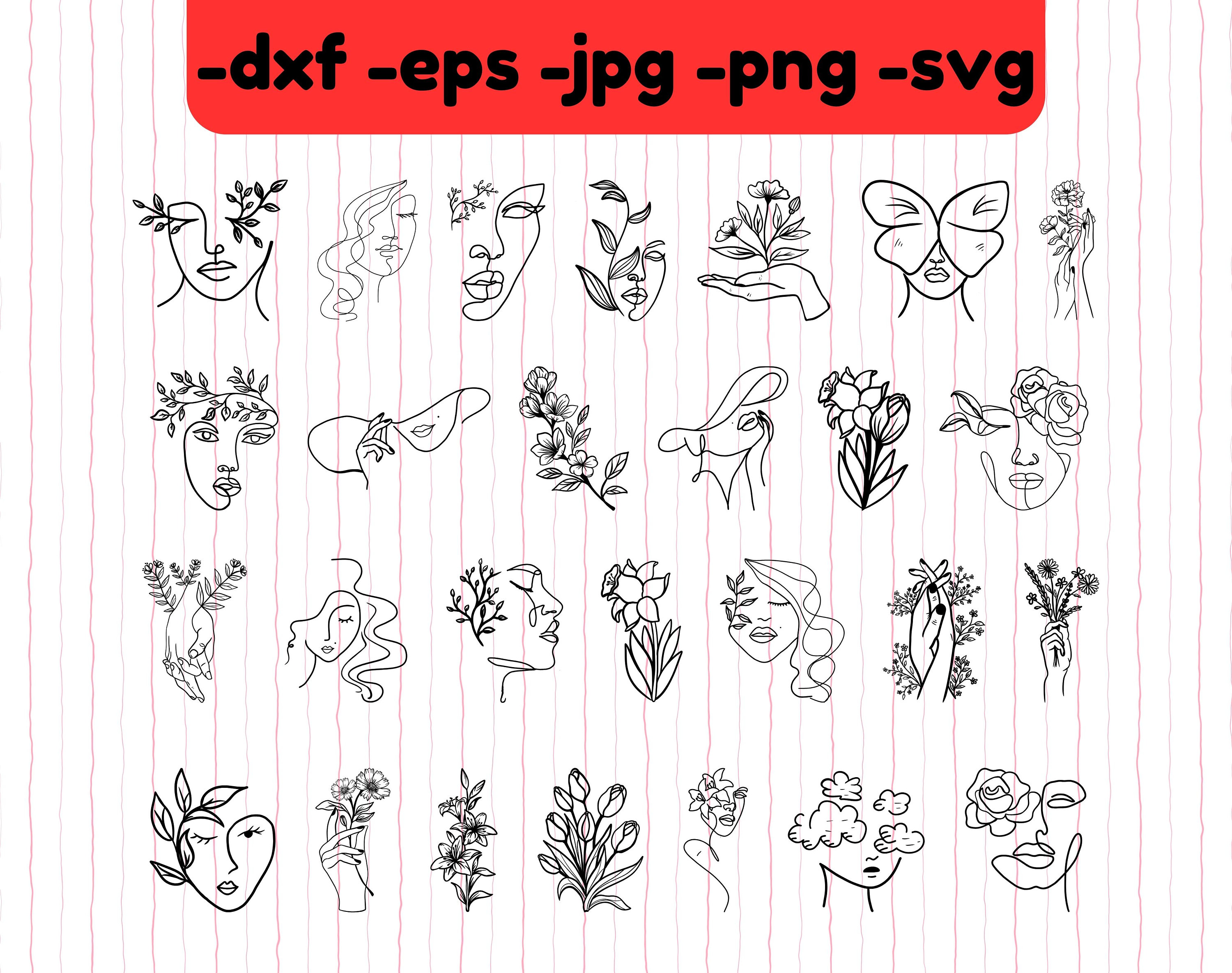 Floral Face 27 Svg, Line Art Face Svg, Woman Face Svg, Floral Woman ...