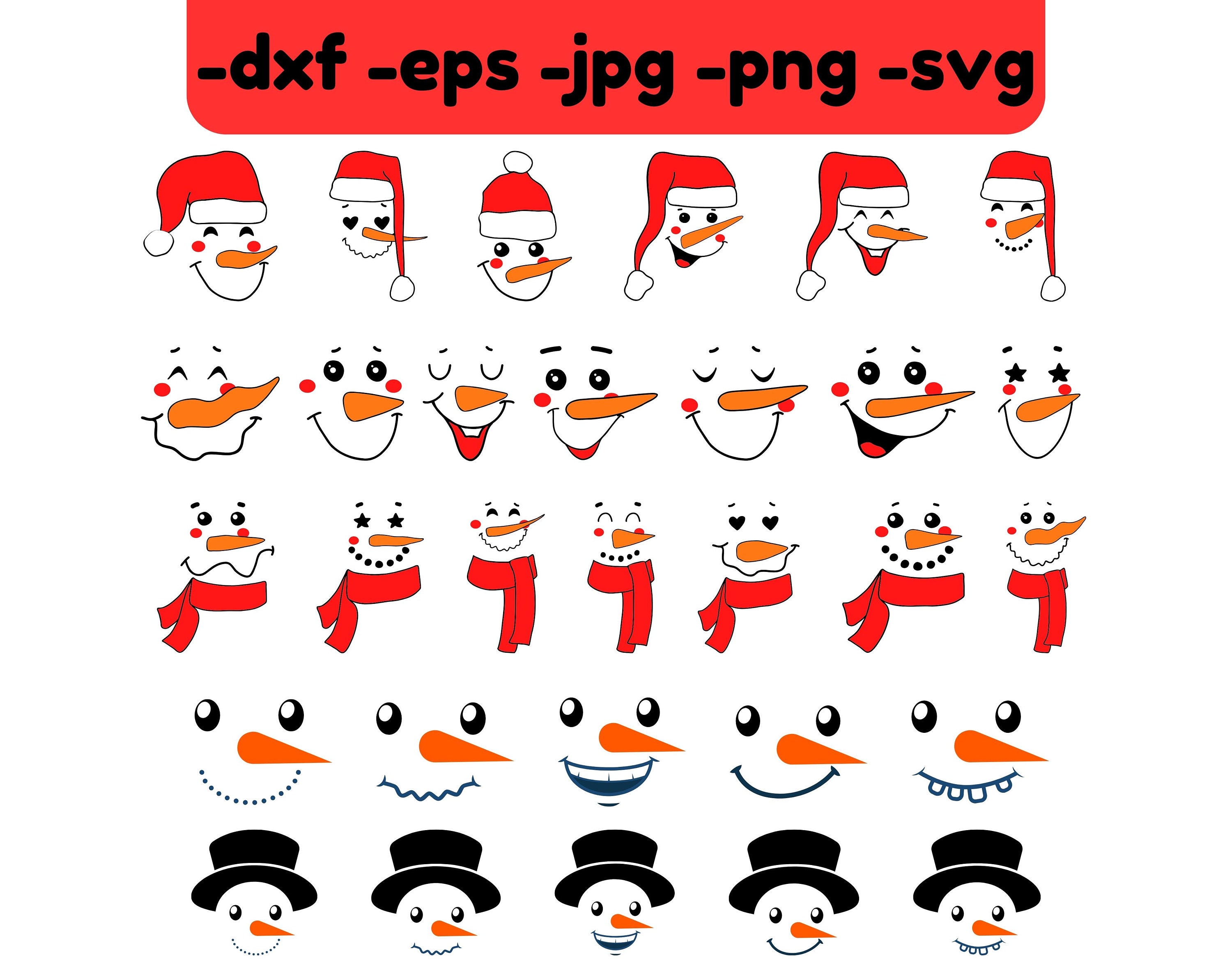 Snowman Faces 30 SVG, Snowman SVG, Snowman Clipart, Christmas Svg ...