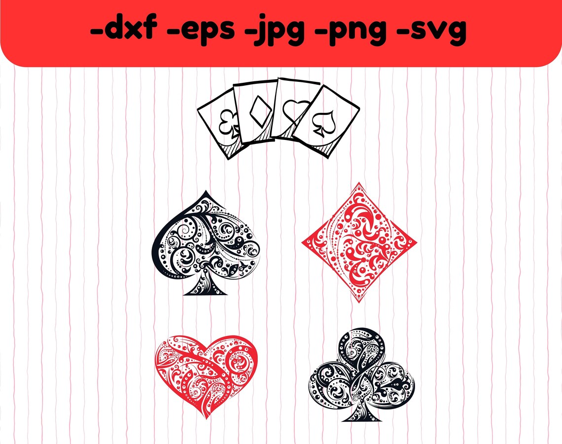 Playing Card Suits Svg Dxf Digital Download, Clups Hearts Diamonds ...