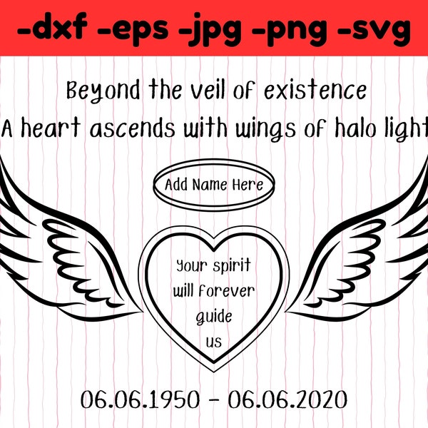 Memory Angel Wings Vector Digital Download, Svg Png, Dxf Loved One Svg ...