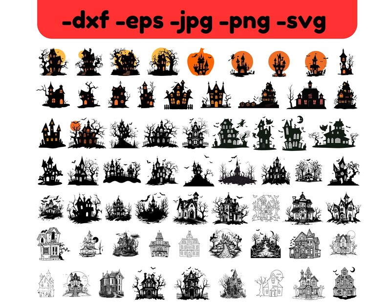 Halloween Haunted House SVG Bundle: Clip Art, Cricut Cut File (digital ...