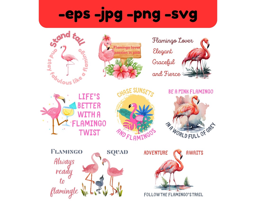 Pink Floral Flamingo Clipart Bundle: Tropical Summer Vector (digital ...