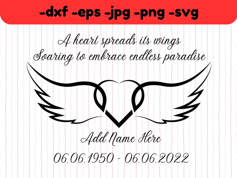 Memorial Wings Heart Svg Jpg Png Dxf Eps Download, Angel Wing Vector ...