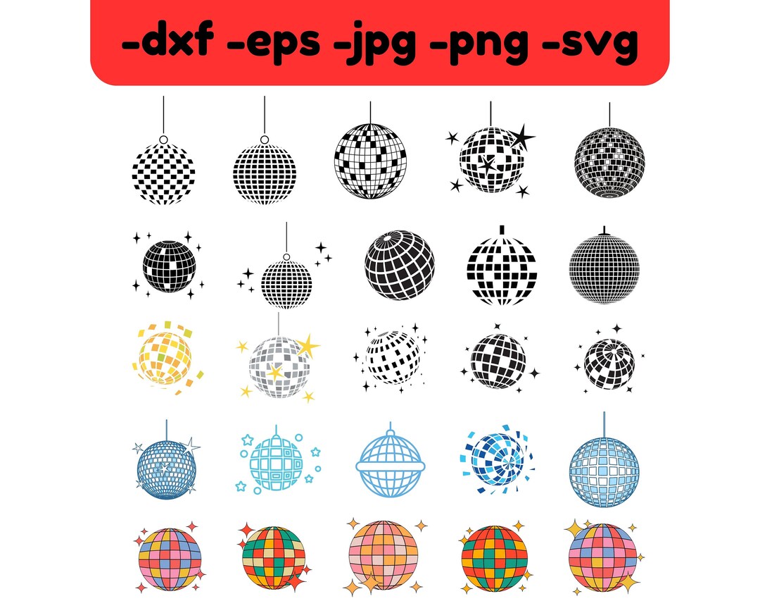 Disco Ball 25 Svg, Dxf, Eps, Jpg, Png Clipart Instant Download, Mirror ...