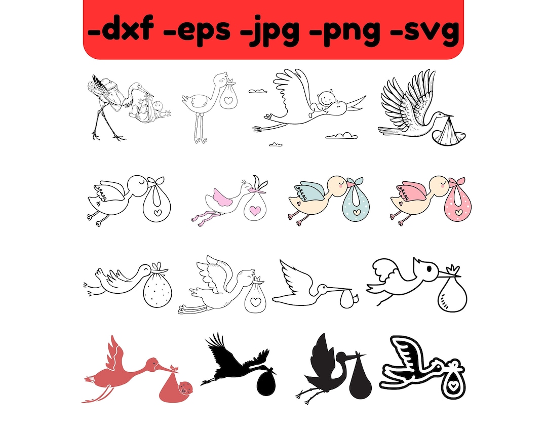 Baby and Stork SVG Files for Cricut Silhouette, Baby Arrival DXF, Baby ...