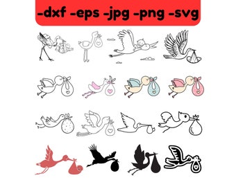 Stork and Baby SVG File - Etsy