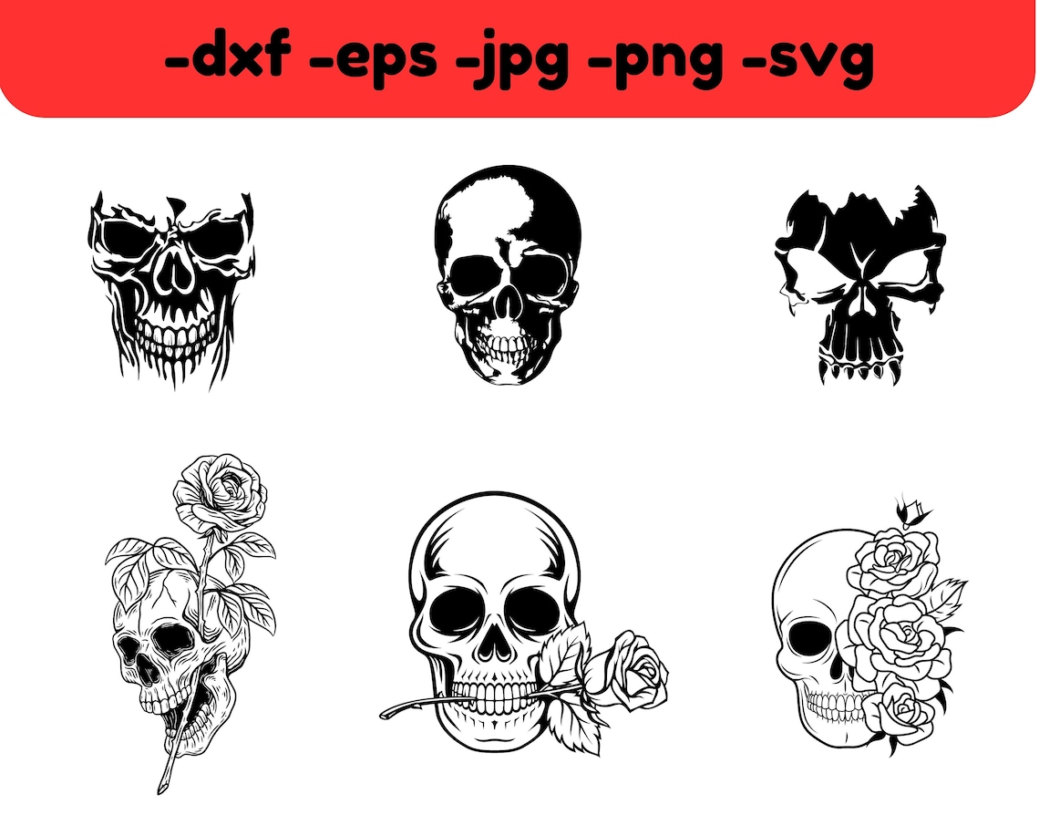 Skull Svg Dxf Eps Jpg Png Instant Download Skull Vector - Etsy