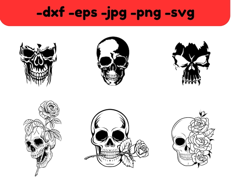 Skull Svg, Dxf, Eps, Jpg, Png Instant Download, Skull Vector, Skull ...