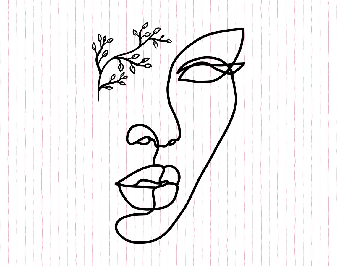 Floral Face 27 Svg, Line Art Face Svg, Woman Face Svg, Floral Woman ...