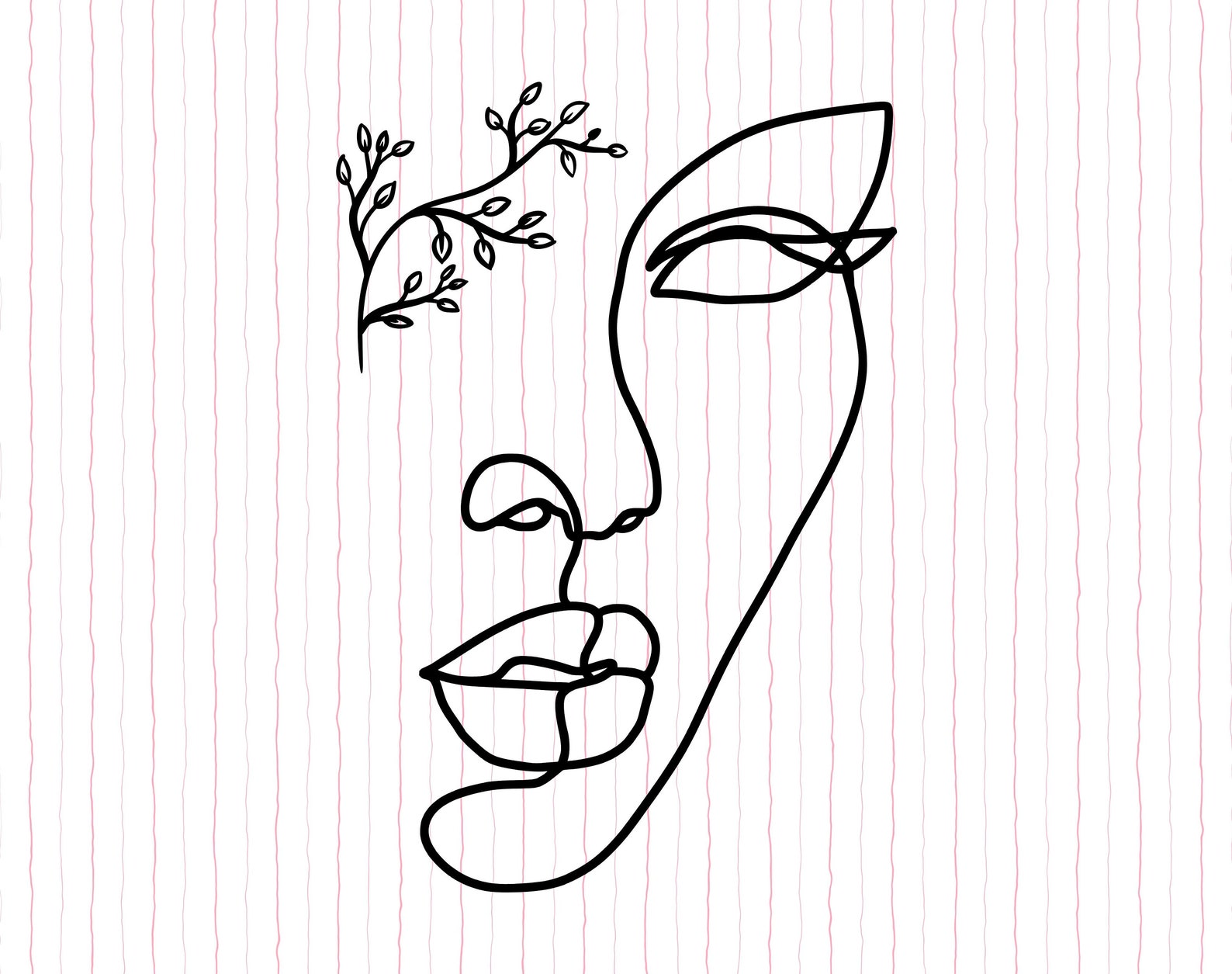 Floral Face 27 Svg, Line Art Face Svg, Woman Face Svg, Floral Woman ...