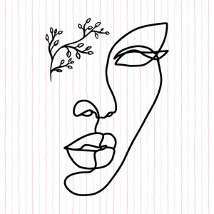 Floral Face 27 Svg, Line Art Face Svg, Woman Face Svg, Floral Woman ...