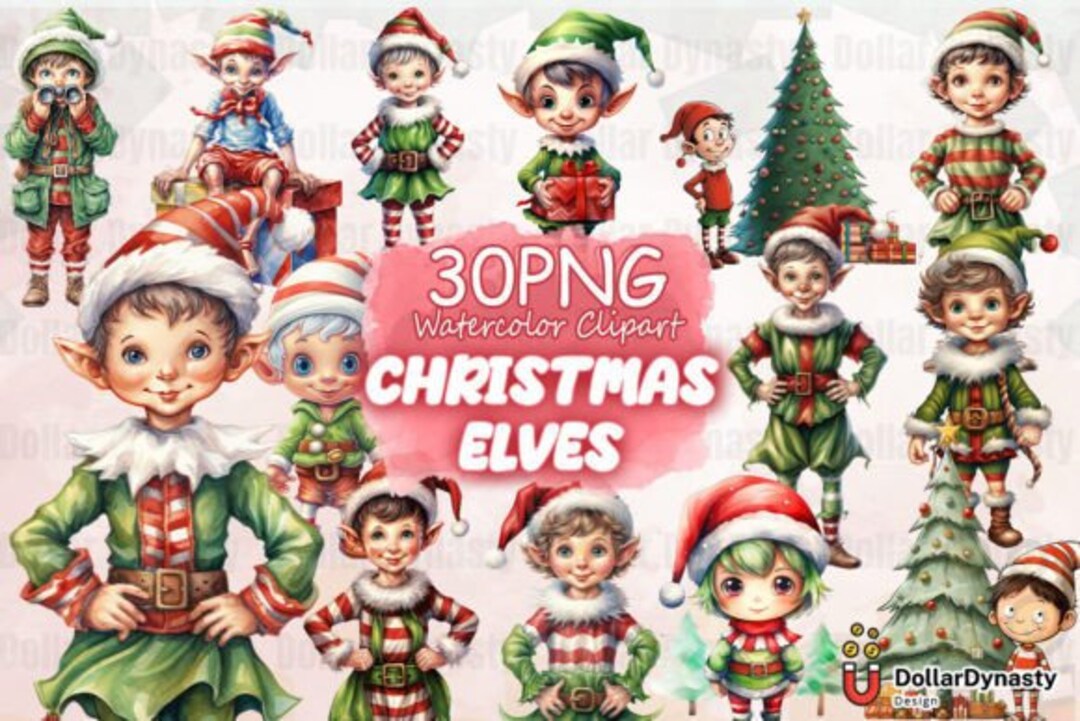 Christmas Elves Watercolor Clipart PNG Digital Download - Etsy