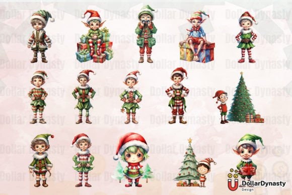 Christmas Elves Watercolor Clipart PNG Digital Download - Etsy
