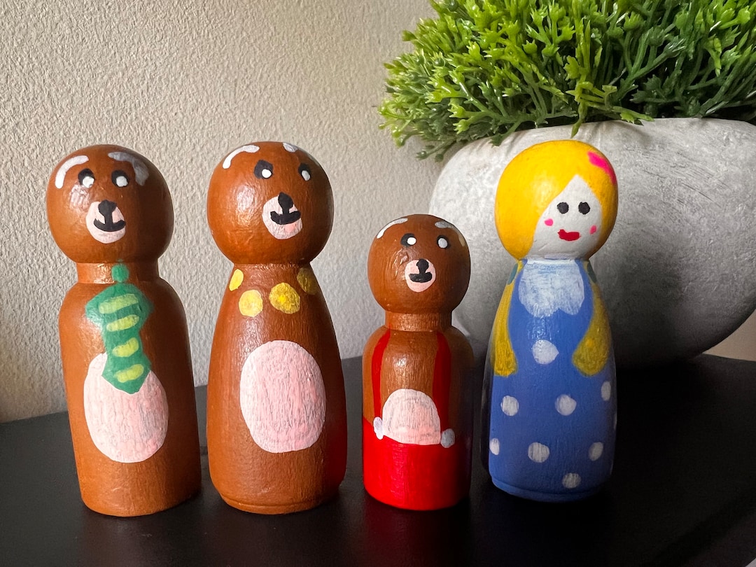 Traditional Tales Goldilocks and the Three Bears Wooden Peg Doll Set ...
