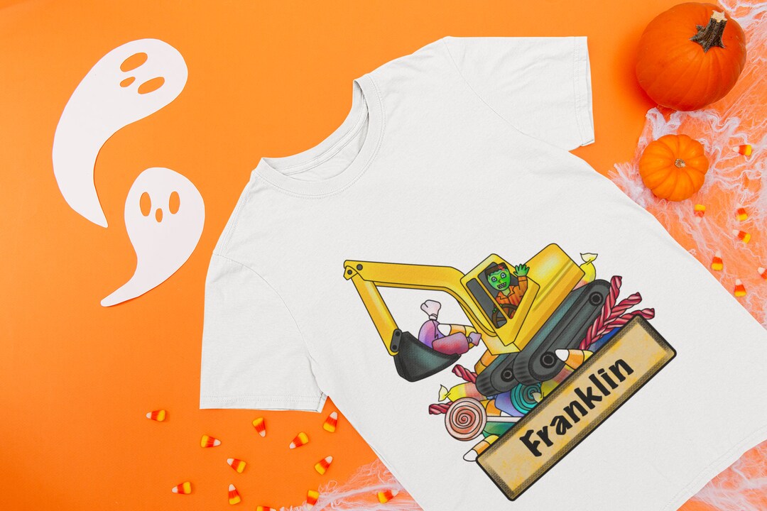 Boys and Girls Halloween Digger and Name Plate PNG, Sublimation, Kids ...