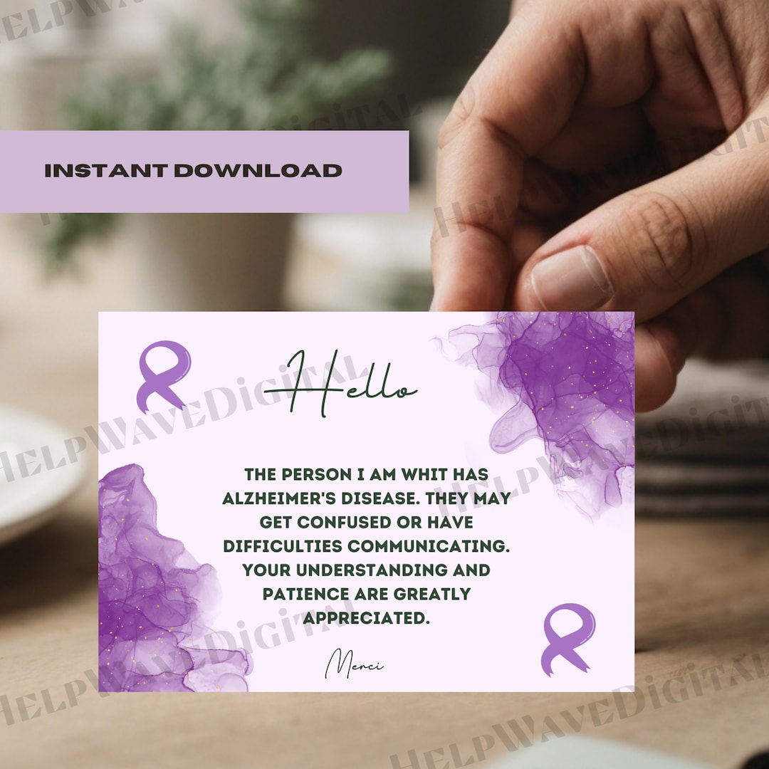Alzheimer's Dementia Companion Card , Printable, Awarness, Purple ...