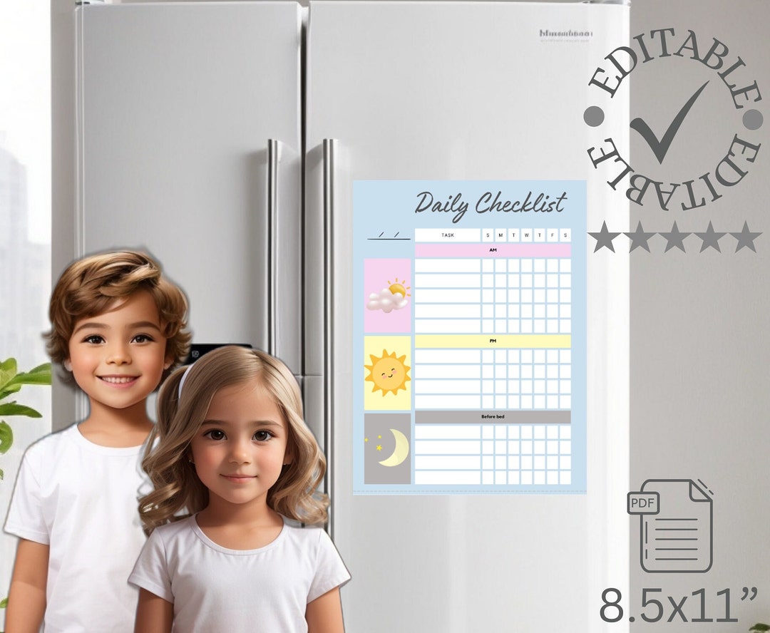 Kids Daily Tasks, Checklist, Editable, Kids Routine. - Etsy