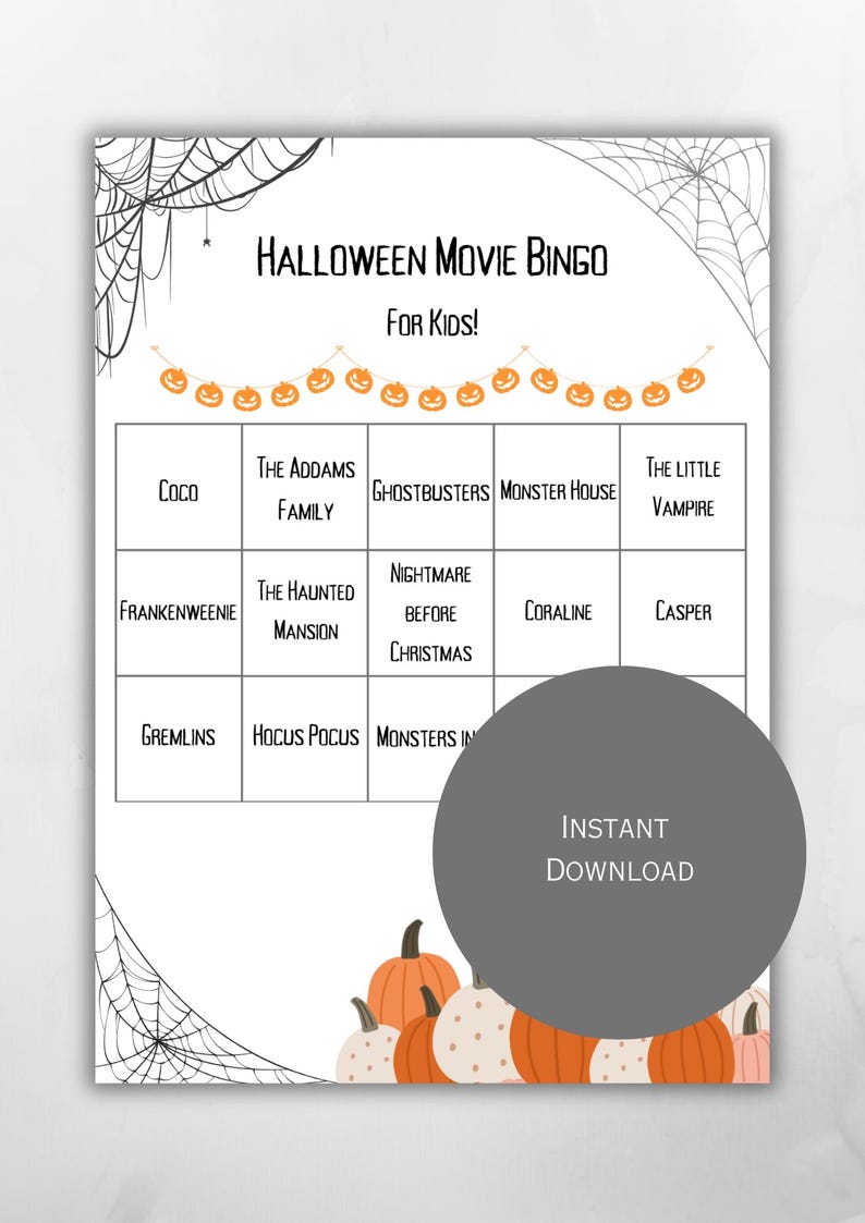 Halloween Movie Bingo for Kids - Etsy