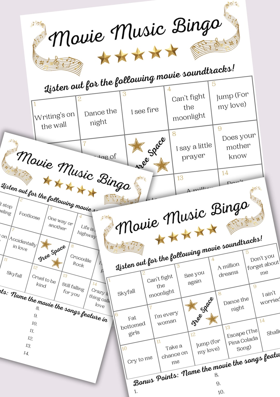 Movie Music Bingo Printable Game Digital Print Hollywood Movies ...
