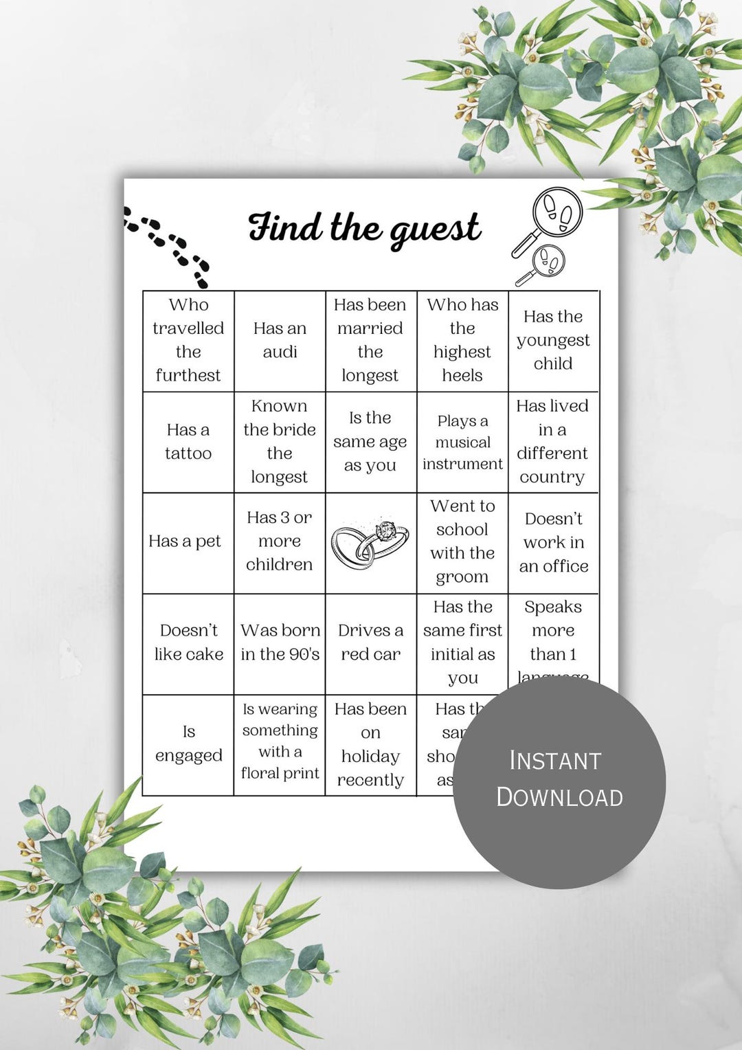 Find the Guest | Wedding Game | Printable | Capture the Moments ...