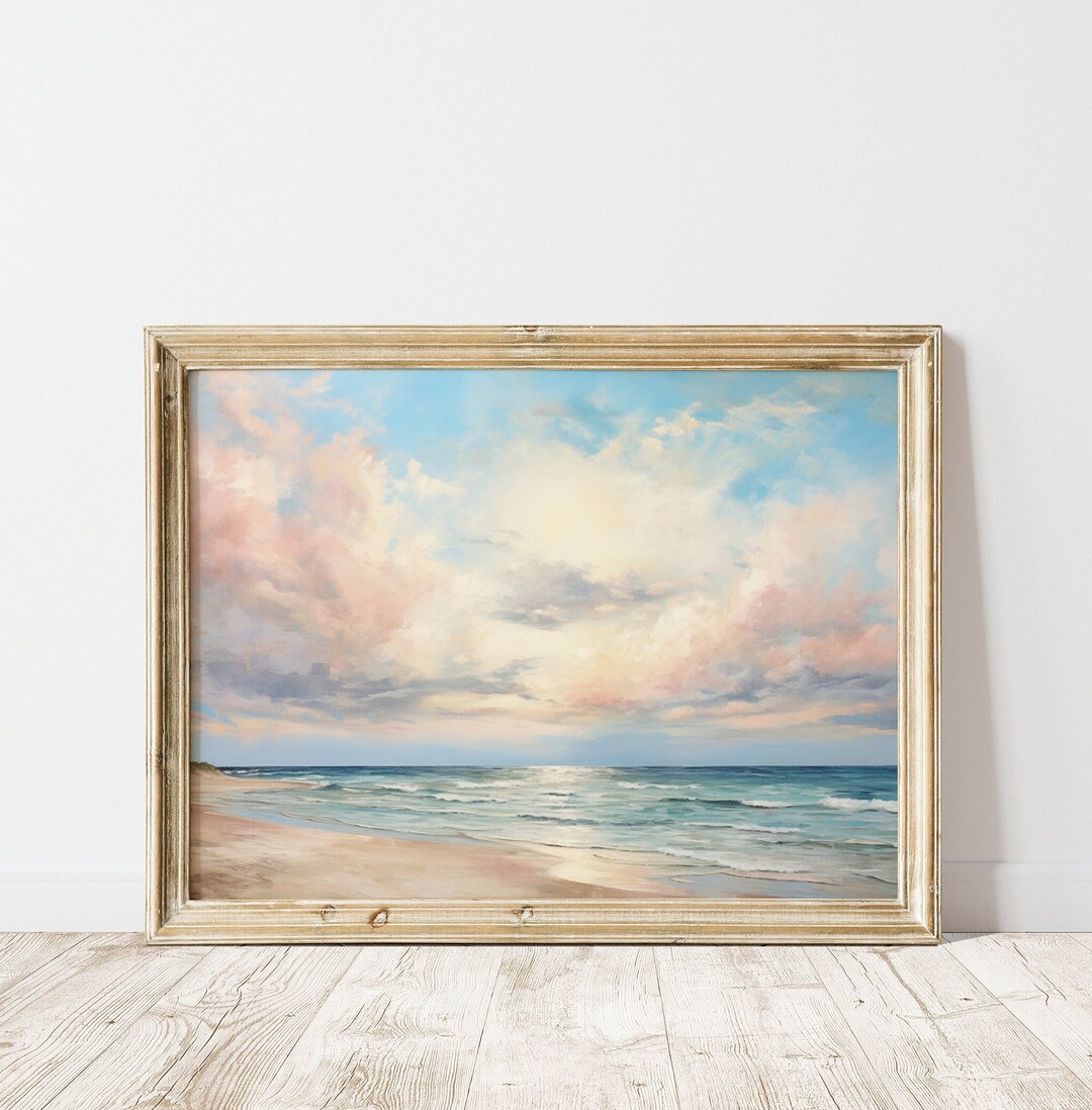Muted Beach Print, Pastel Beach Wall Art, Abstract Coastal Painting ...