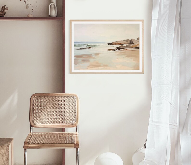Muted Beach Print, Coastal Painting Downloadable Print , Ocean Wall Art ...