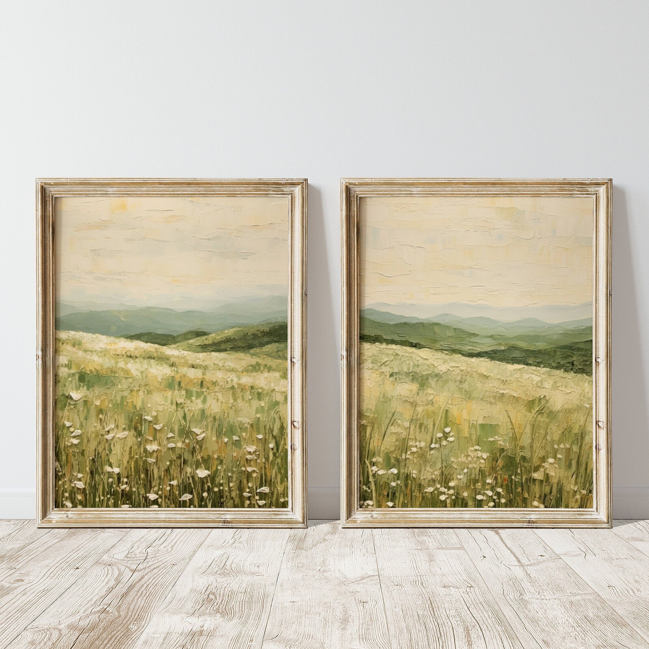 Abstract Wall Art Set of 2, Muted Green Landscape, Dark Green Wall Art ...