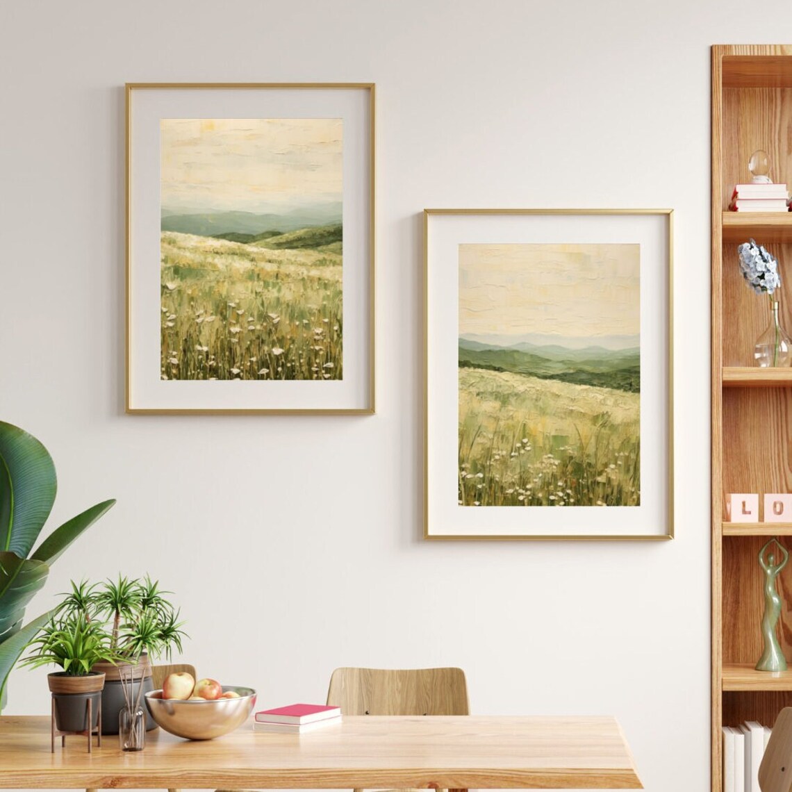 Abstract Wall Art Set of 2, Muted Green Landscape, Dark Green Wall Art ...