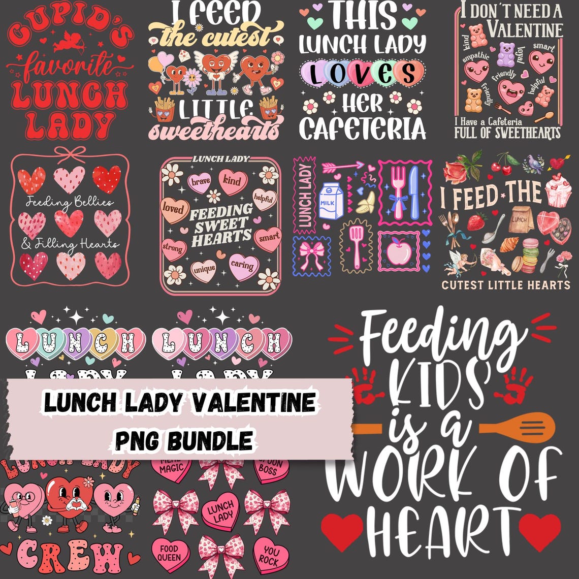 12+ Lunch Lady Valentine PNG Bundle – Cute Cafeteria Love Quotes for ...