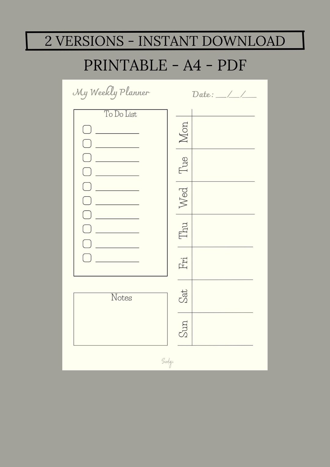 Weekly Planner Printable Landscape, Minimalist Weekly Schedule, My ...