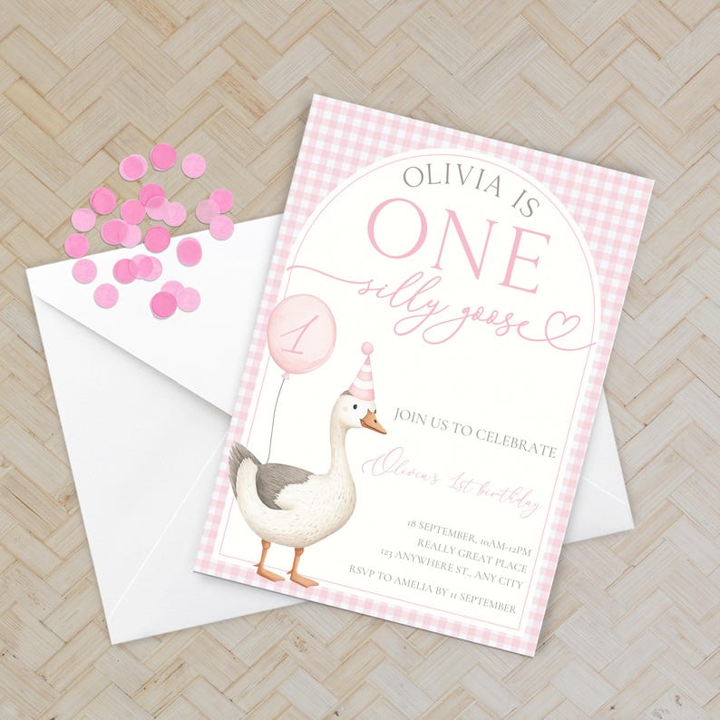 One Silly Goose Birthday Invitation for Girls, Editable Pink Girl Silly ...