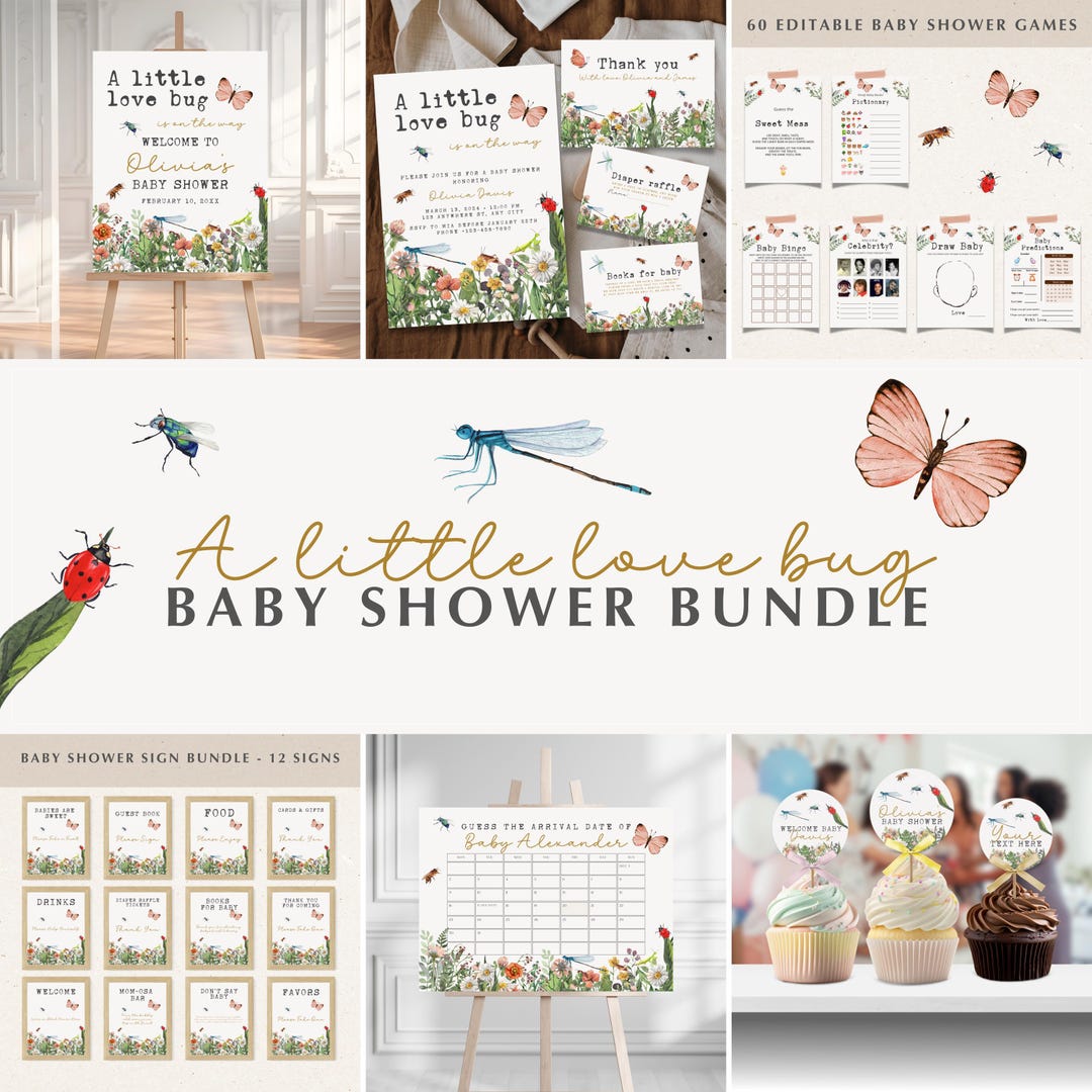 A Little Love Bug Baby Shower Bundle, Editable Love Bug Baby Shower ...