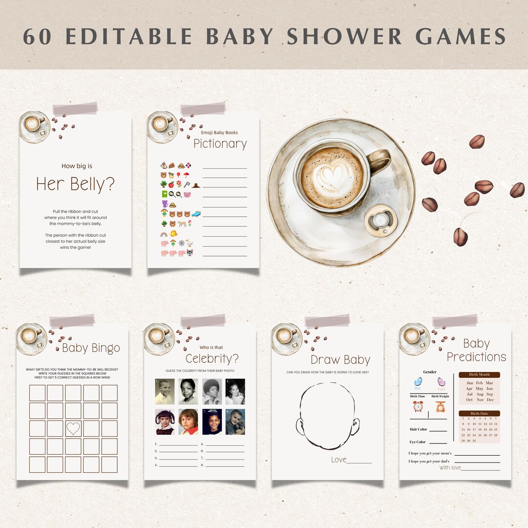 Coffee Beans Baby Shower Games Bundle, A Baby is Brewing Coffee Themed ...