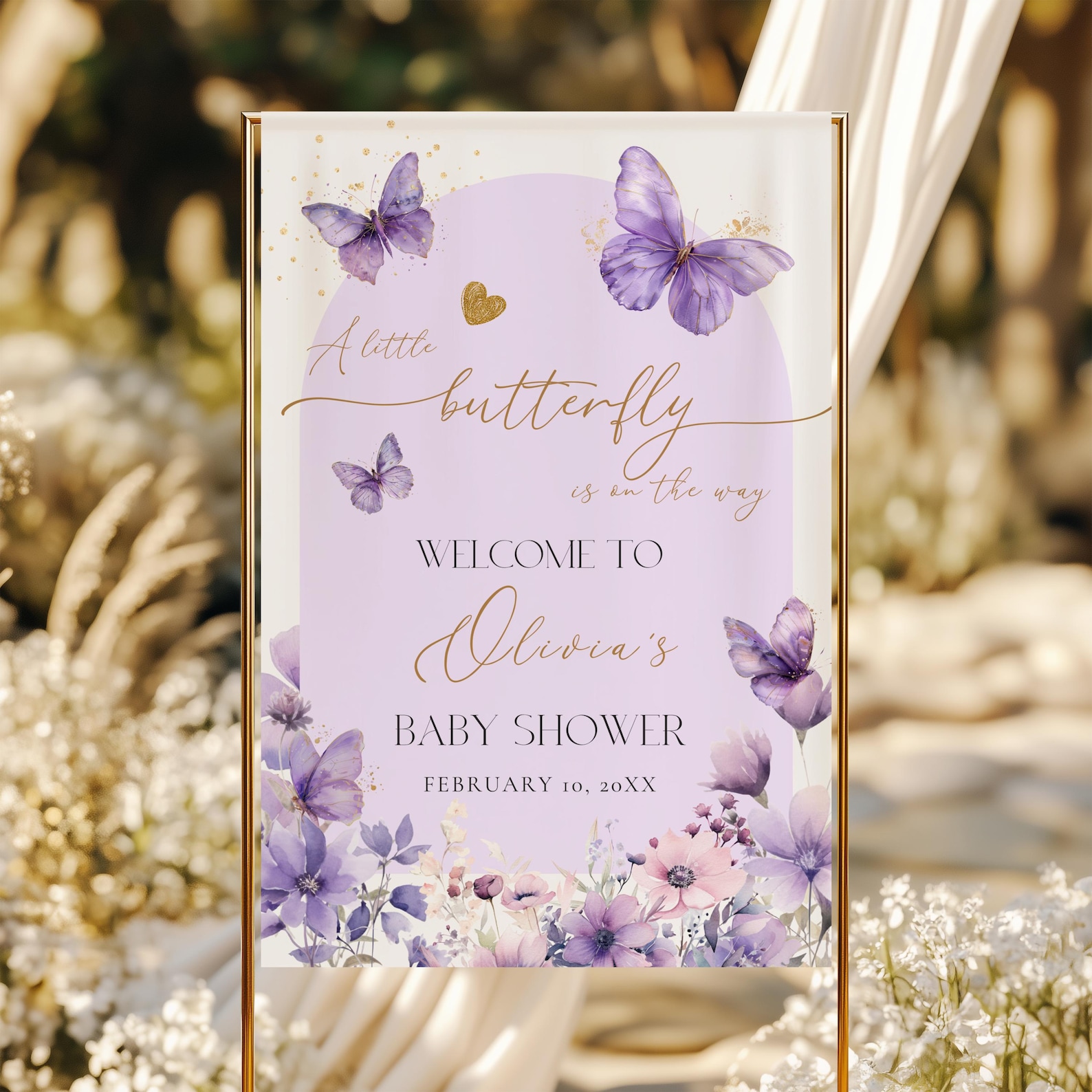 Purple Butterfly Baby Shower Welcome Sign, Editable Purple Butterfly ...