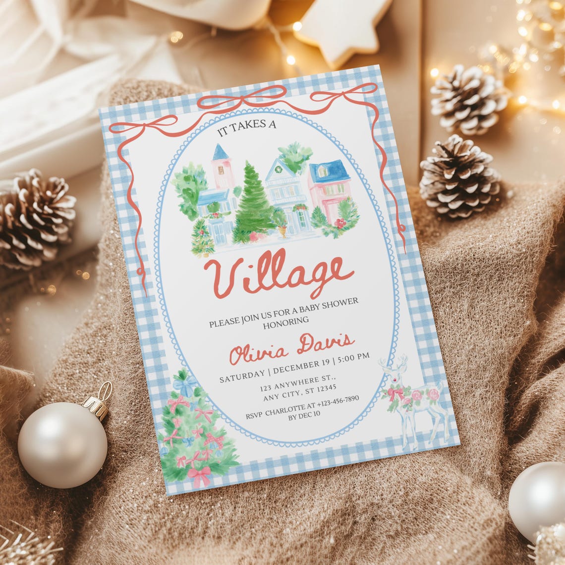 It Takes A Village Baby Shower Invitation Bundle, Editable Christmas ...