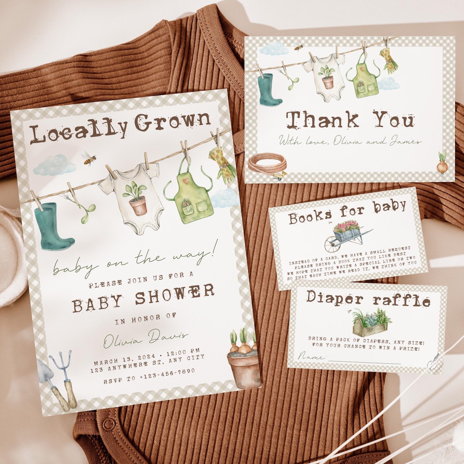 Locally Grown Baby Shower Invitation Bundle, Editable Locally Grown ...