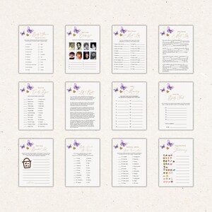 Purple Butterfly Baby Shower Games Bundle, Editable Floral Girl ...