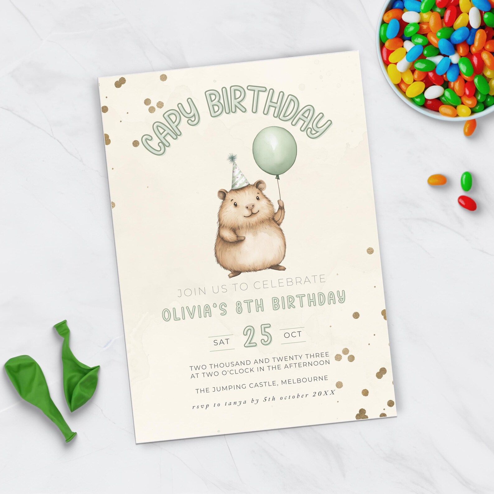 Digital Capybara Birthday Invitation Template Canva, Editable Cute ...