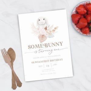 Spring Girl First Birthday Invitation, Editable Some Bunny is One ...
